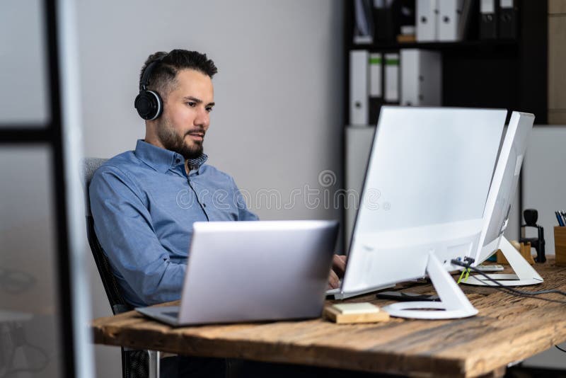 Employee Working on Desktop Computer Stock Photo - Image of working ...