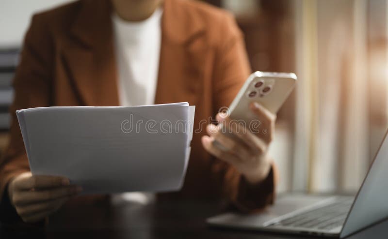Employee, Working with Documents Sitting at Desk Using Laptop and ...