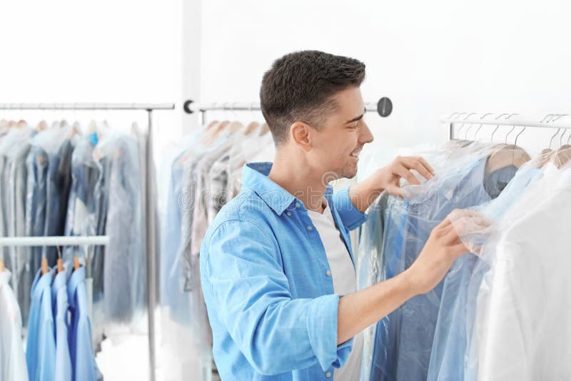 Employee Working at Dry-cleaner`s Stock Image - Image of care, service ...