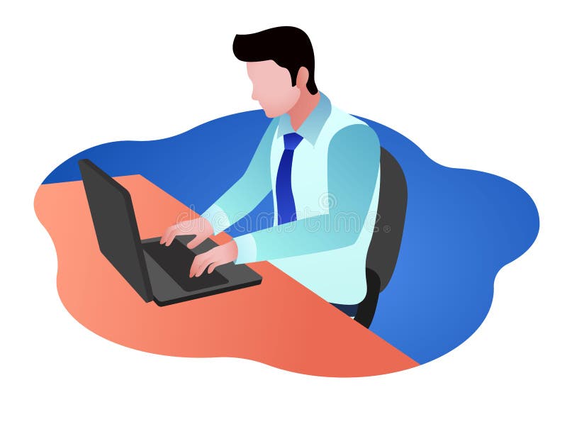 An Employee Working with a Laptop Stock Vector - Illustration of busy ...