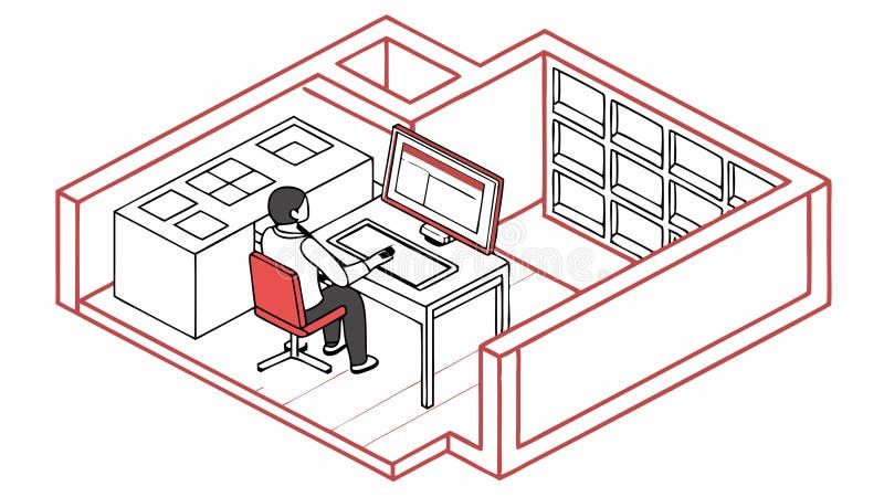 Employee Working at Office Cubicle Workstation, Corporate Environment ...