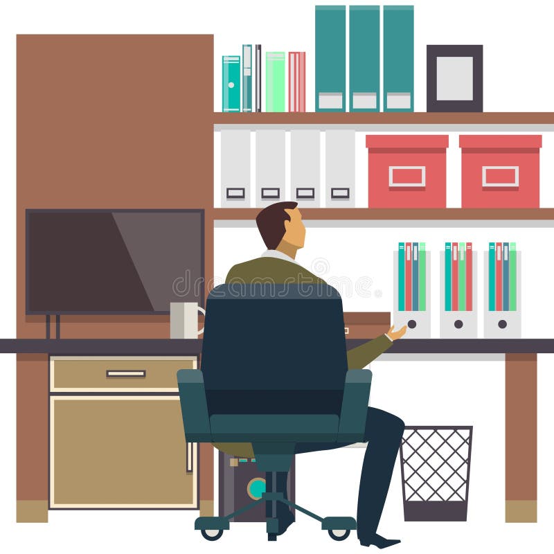 Employee Working with Paper Folder at Workspace Stock Vector ...