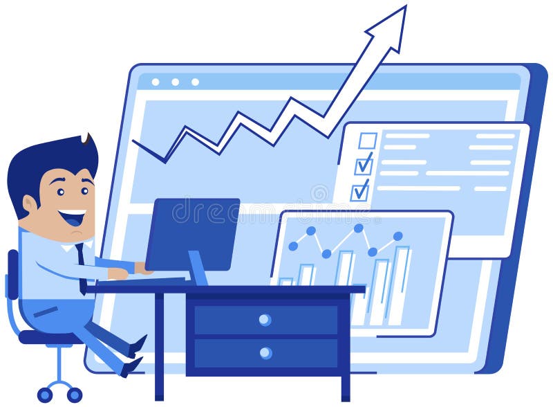 Employee Working with Statistics, Business Data on Computer. Male ...