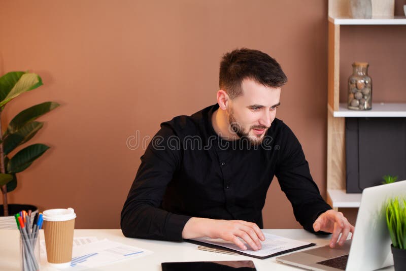 Employee Works at the Computer in the Office Stock Photo - Image of ...