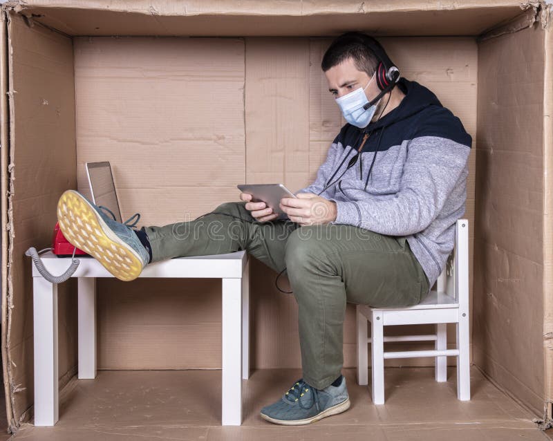 Employee Works from His Own Cardboard Office To Isolate Himself from ...