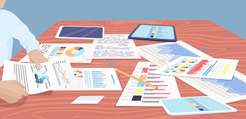 Employees Analyze Statistical Indicators, Business Data. Characters ...