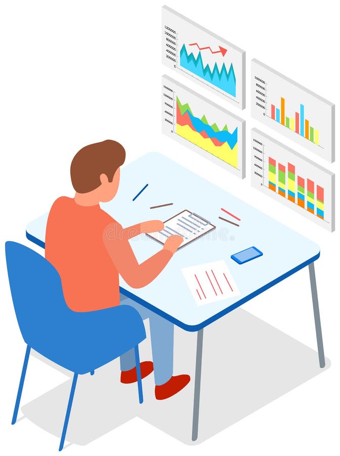 Employees Analyze Statistical Indicators, Business Data. Characters ...