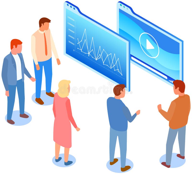 Employees Analyze Statistical Indicators, Business Data. Characters ...