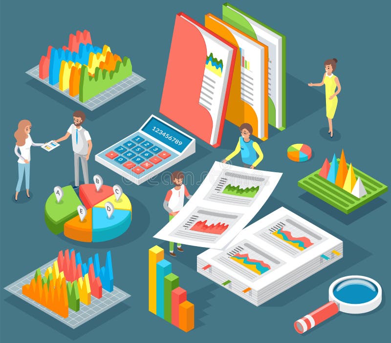 Employees Analyze Statistical Indicators, Business Data. Characters ...