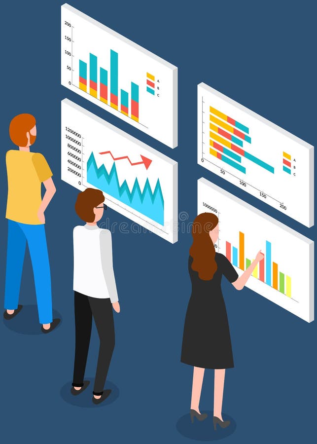 Employees Analyze Statistical Indicators, Business Data. Characters ...