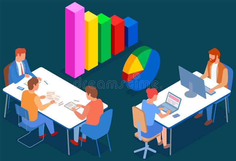 Employees Analyze Statistical Indicators, Business Data. Characters ...