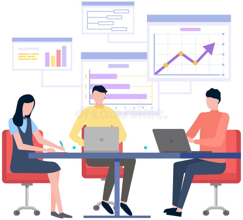 Employees Analyze Statistical Indicators, Business Data. Characters ...