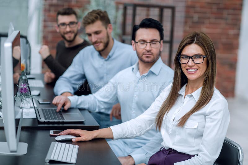 Employees of the Business Center, Sitting in the Computer Room Stock ...