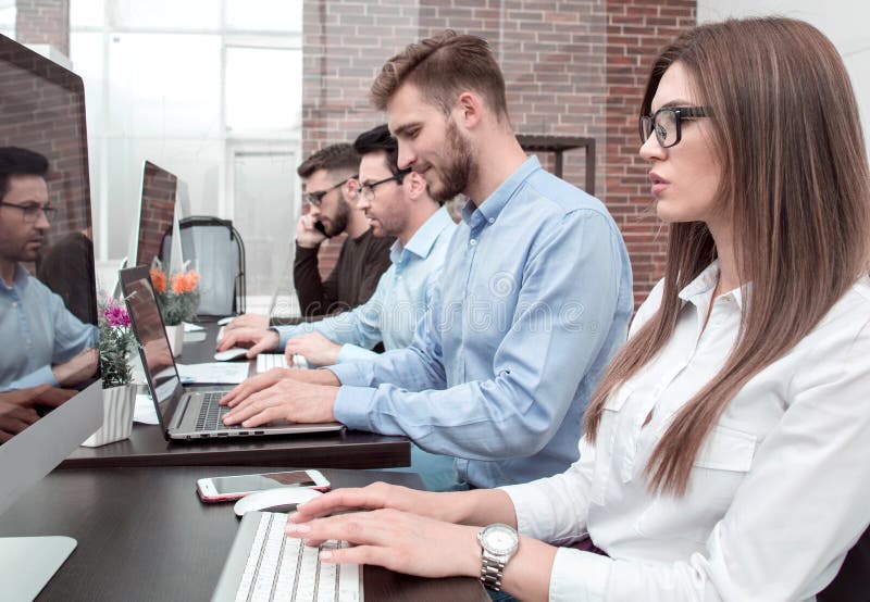 Employees of the Business Center Work on Computers Stock Photo - Image ...