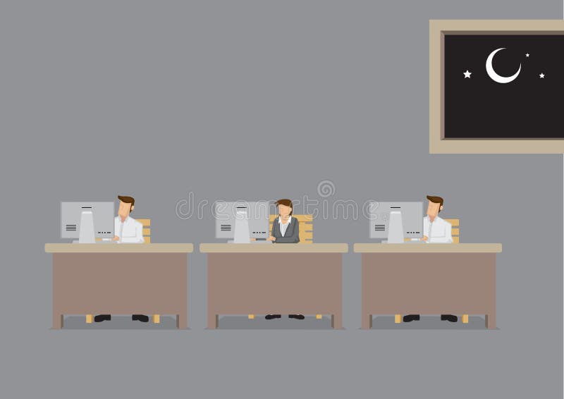 Working Overtime in Office at Night Cartoon Vector Illustration Stock ...