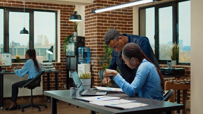 Employees Checking Statistics in Office Stock Photo - Image of plan ...