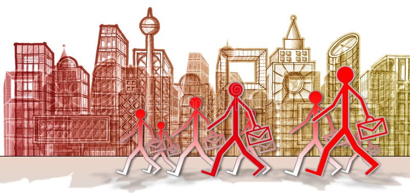 Employees Come To Work in a Big City - Concept Image Stock Illustration ...