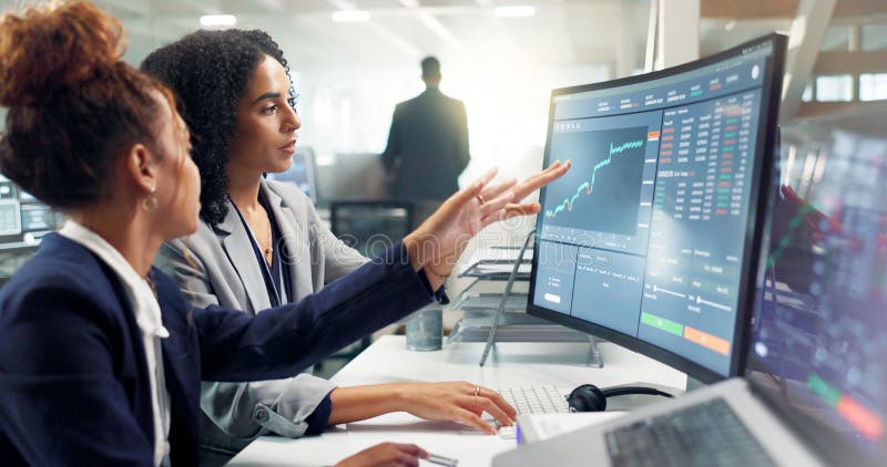 Employees, Computer and Night for Finance, Stock Market and Graphs on ...