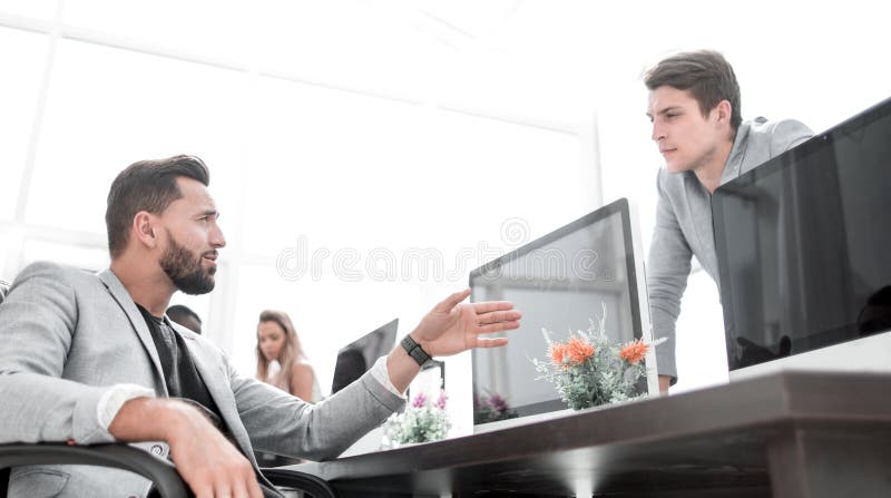 Employees Discuss Information in the Computer Room. Stock Photo - Image ...