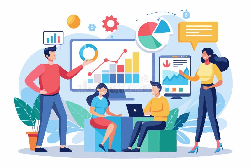 Employees Engage in Data Input and Analysis, Discussing Trends and ...