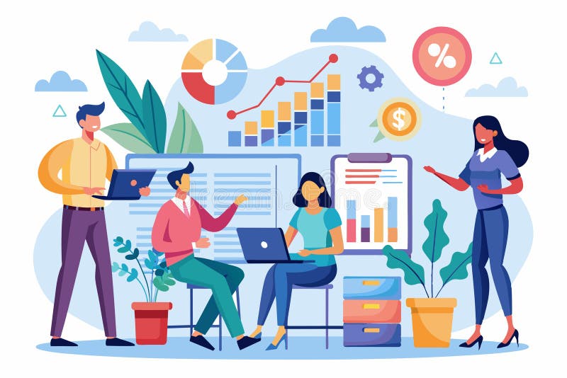 Employees are Engaged in Collaborative Data Analysis, Discussing Trends ...