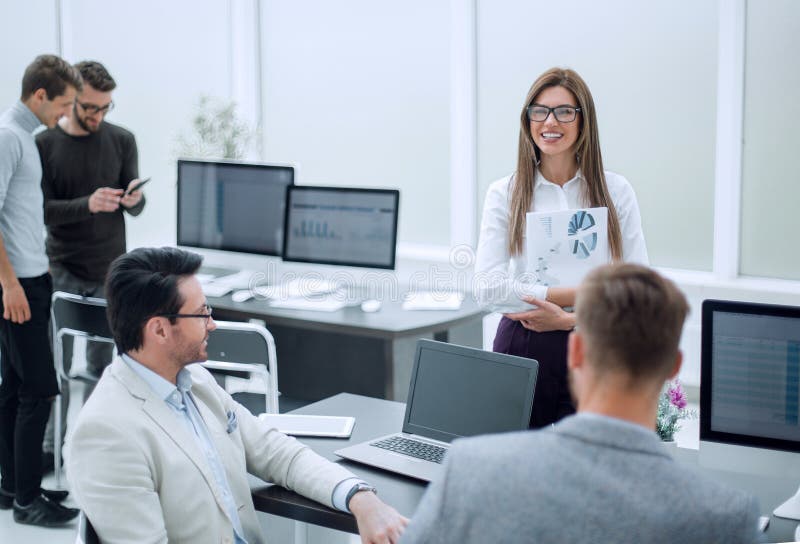 Employees of Financial Corporation Watch the Growth of Their Company`s ...