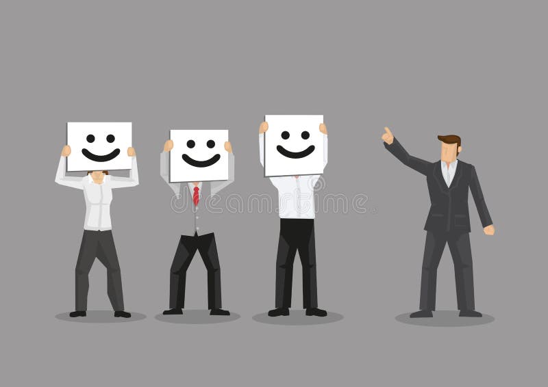 Employees Hide Behind Smiley Faces when Boss is Around Vector ...