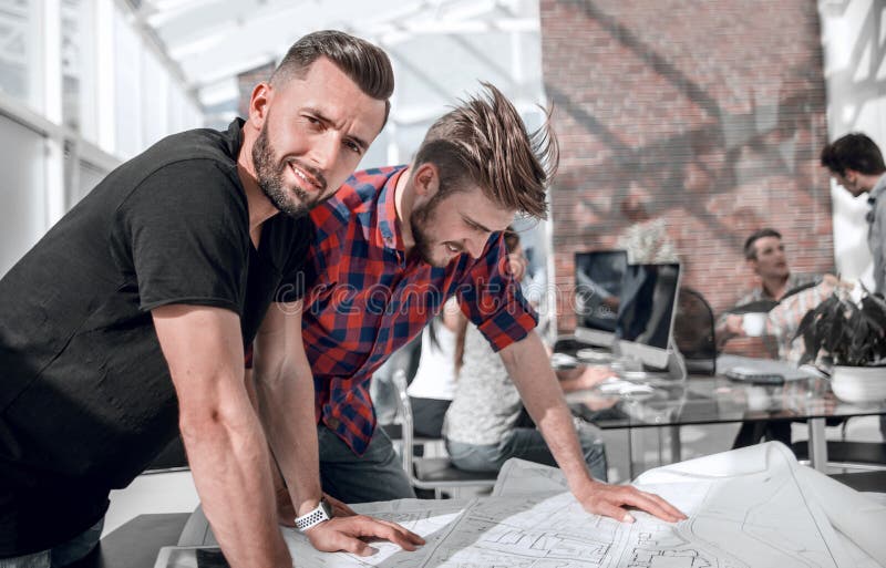 Employees of the Project Office, Standing at the Workplace Stock Image ...