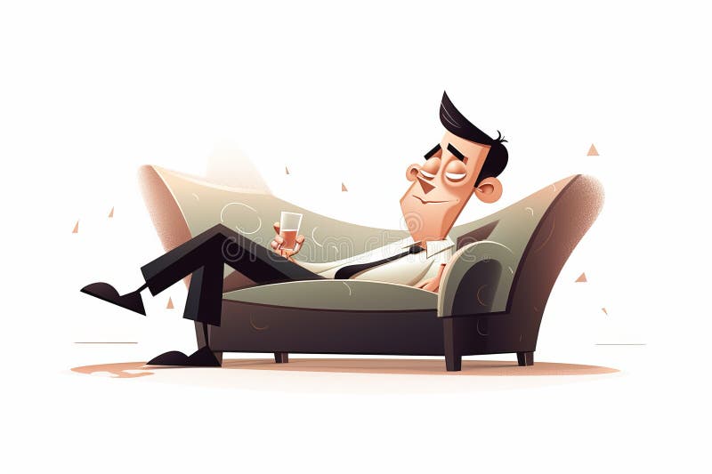 Employees resting on sofas stock illustration. Illustration of ...