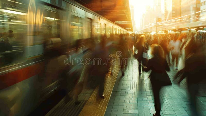 Employees Rushing To Their Workplaces during Morning Rush Hour. Stock ...