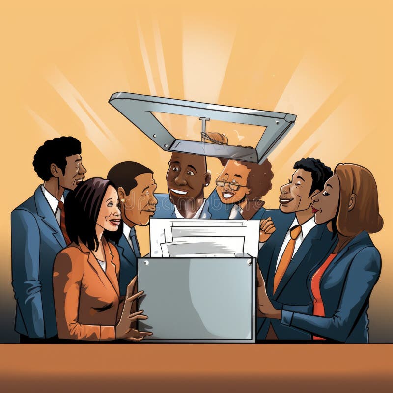 Employees Sharing Ideas in a Suggestion Box Stock Illustration ...