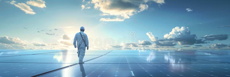 Employees of a Solar Park Walk in between Rows of Solar Panels ...
