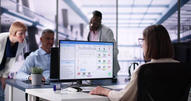 Employees Staff Schedule and Time Reports or Computer Stock Image ...