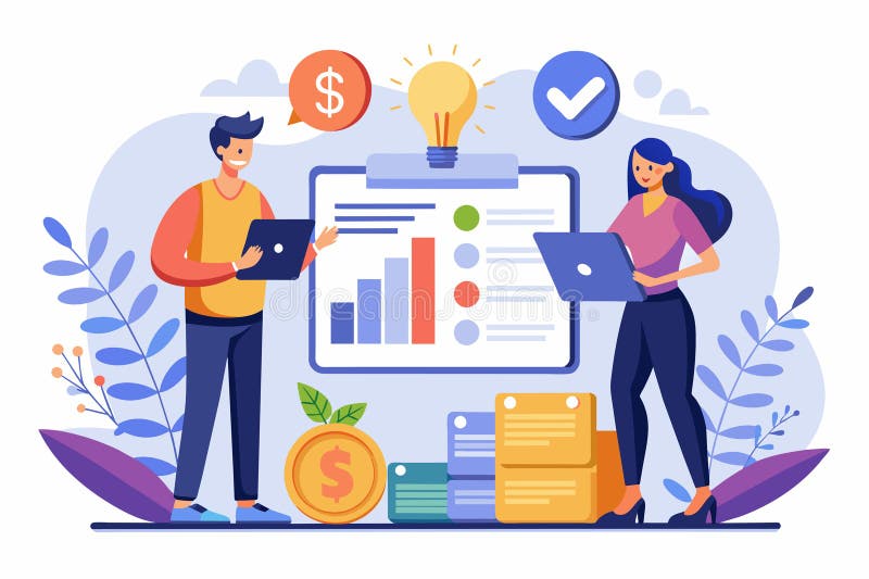 Employees Stand Next To a Clipboard with Financial Chart, Analyzing ...