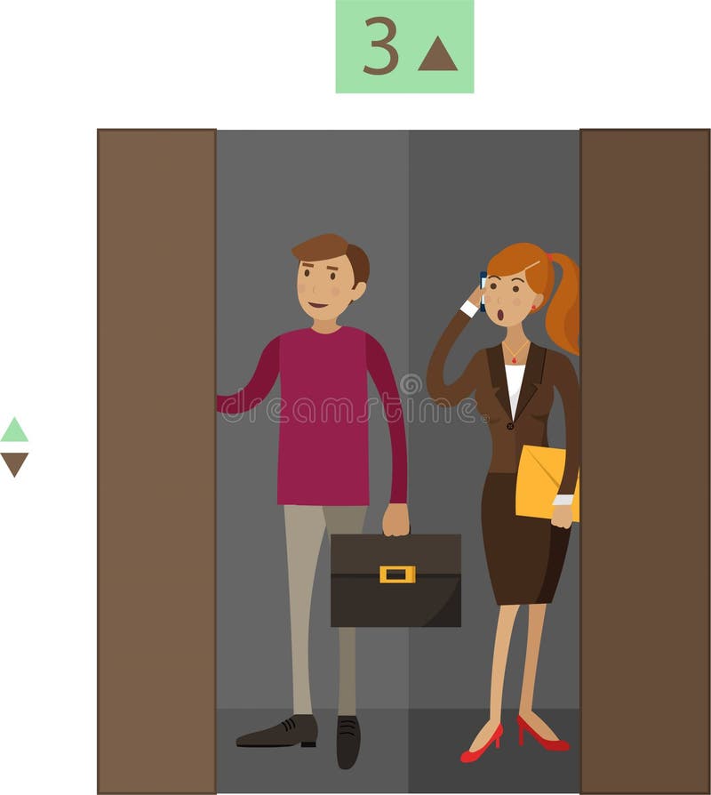 Employees Taking Office Elevator To Workplace Vector Icon Isolated on ...