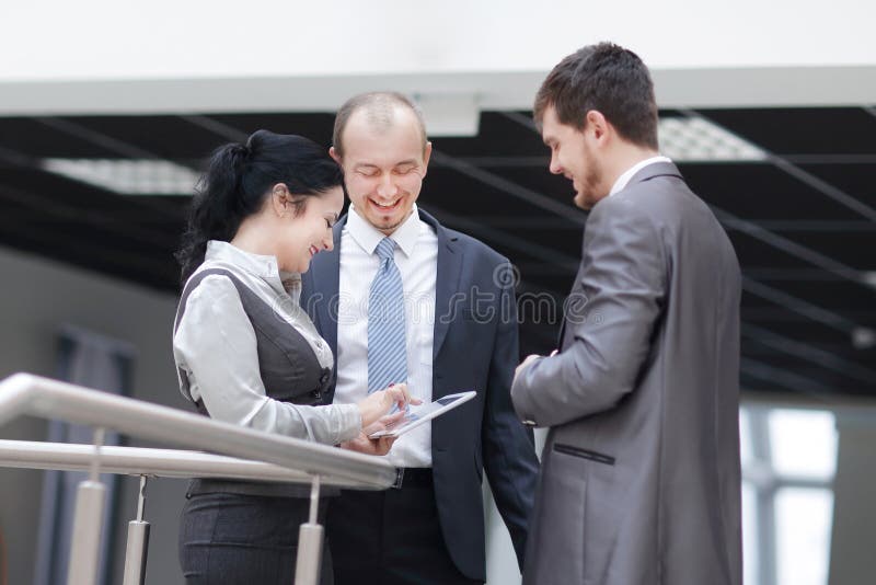 Employees are Talking in the Lobby of the Office Stock Photo - Image of ...