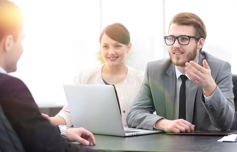 Employees Communicate with the Customer in the Office Stock Photo ...