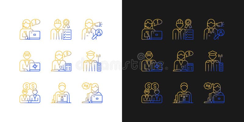 Employees Team Gradient Icons Set for Dark and Light Mode Stock Vector ...
