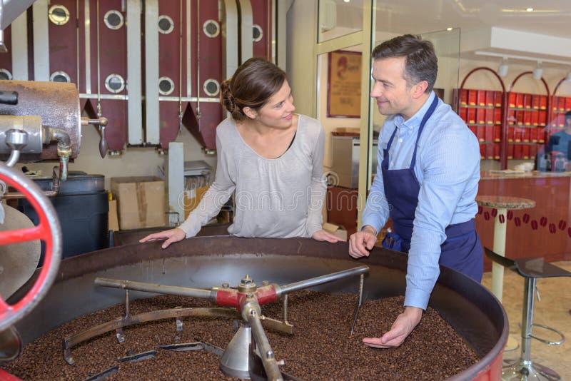 Employees Testing Coffee Quality during Roasting at Factory Stock Image ...