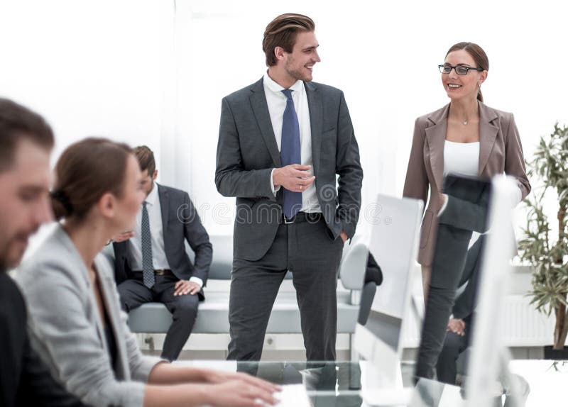 Employees Use Computers To Work with Clients Stock Image - Image of ...