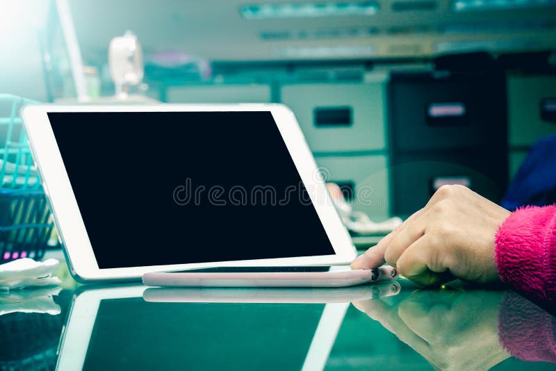 Employees Using the Mobile Phone and Tablet on Office Table. Stock ...