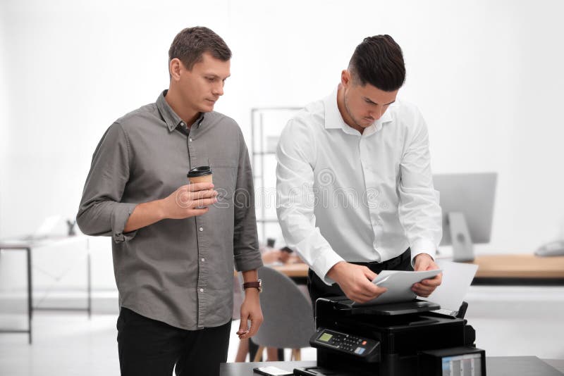 Employees Using New Modern Printer in Office Stock Image - Image of ...
