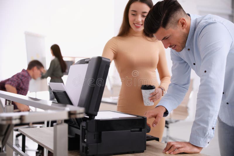 Employees Using New Modern Printer in Office Stock Image - Image of ...