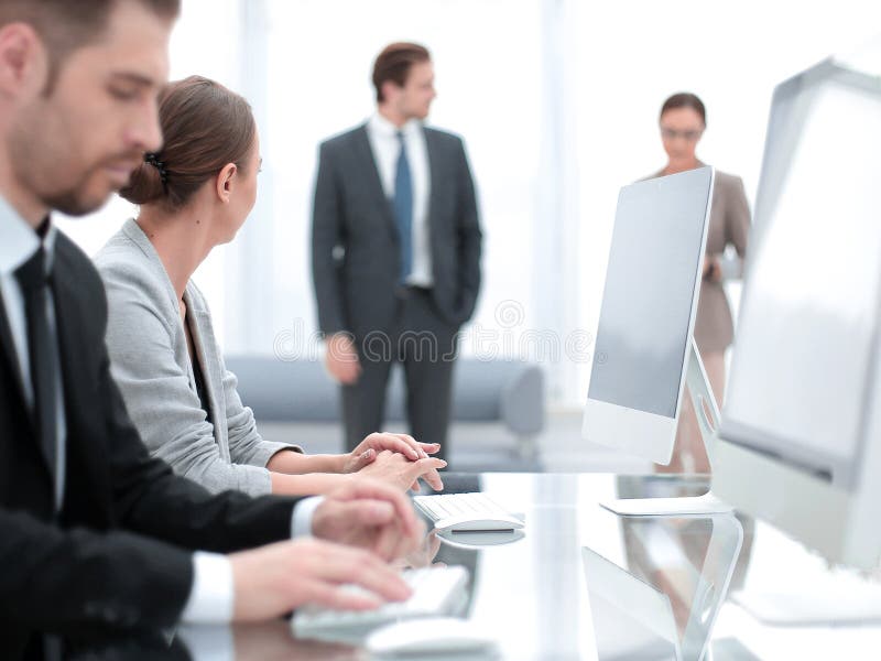 Employees Work on Computers in the Bank Lobby Stock Image - Image of ...