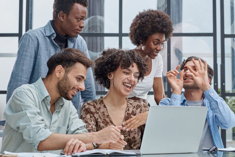 Employees Working at Computer Together, Discussing Content Stock Image ...