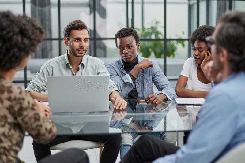 Employees Working at Computer Together, Discussing Content Stock Photo ...
