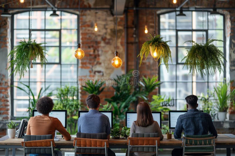 Employees Working at Computers in an Industrial-style Space. Stock ...