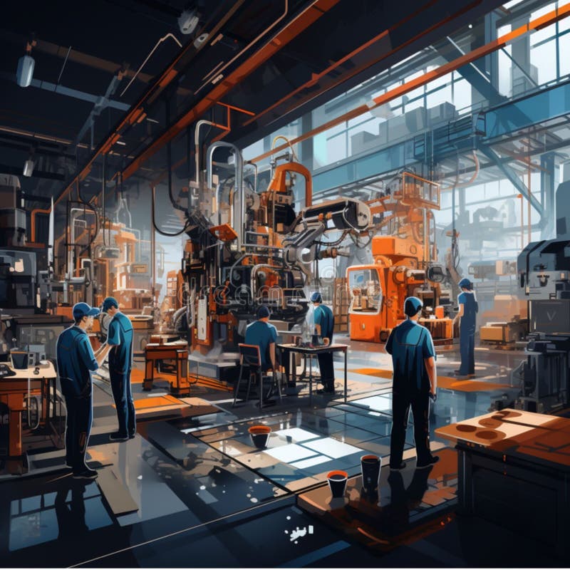 Employees Working in Industry Stock Illustration - Illustration of wood ...