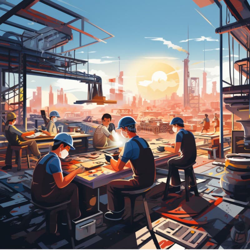 Employees Working in Industry Stock Illustration - Illustration of ...