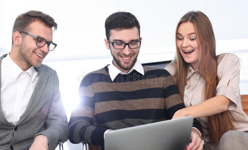 Employees Working on Laptop Stock Image - Image of group, business ...